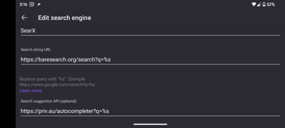 Private search engine suggestions API with SearXNG