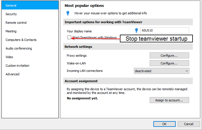 Prevent teamviewer running in background